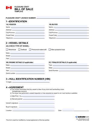 Free Boat Bill of Sale (Ontario)