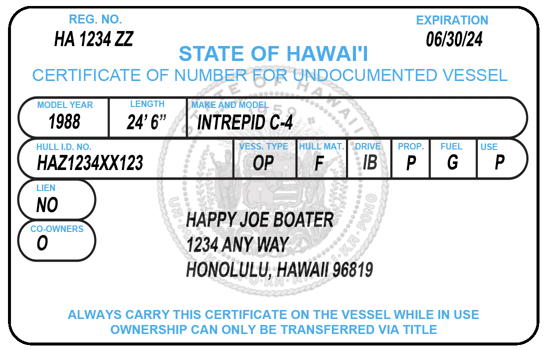 Hawaii Boat Registration requirements - Numbers & Stickers